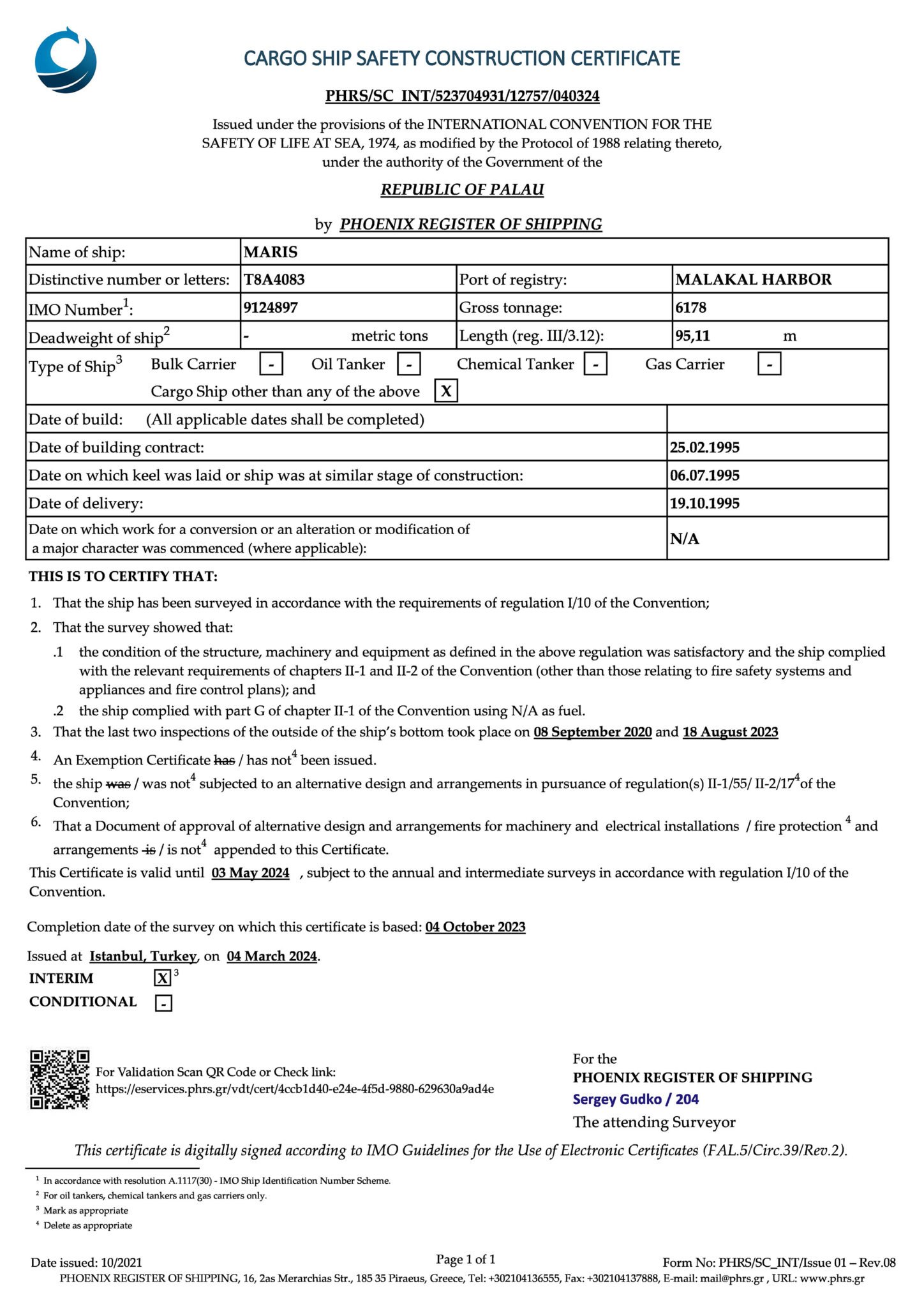 Certificates - Maris shipping & trading LIMITED