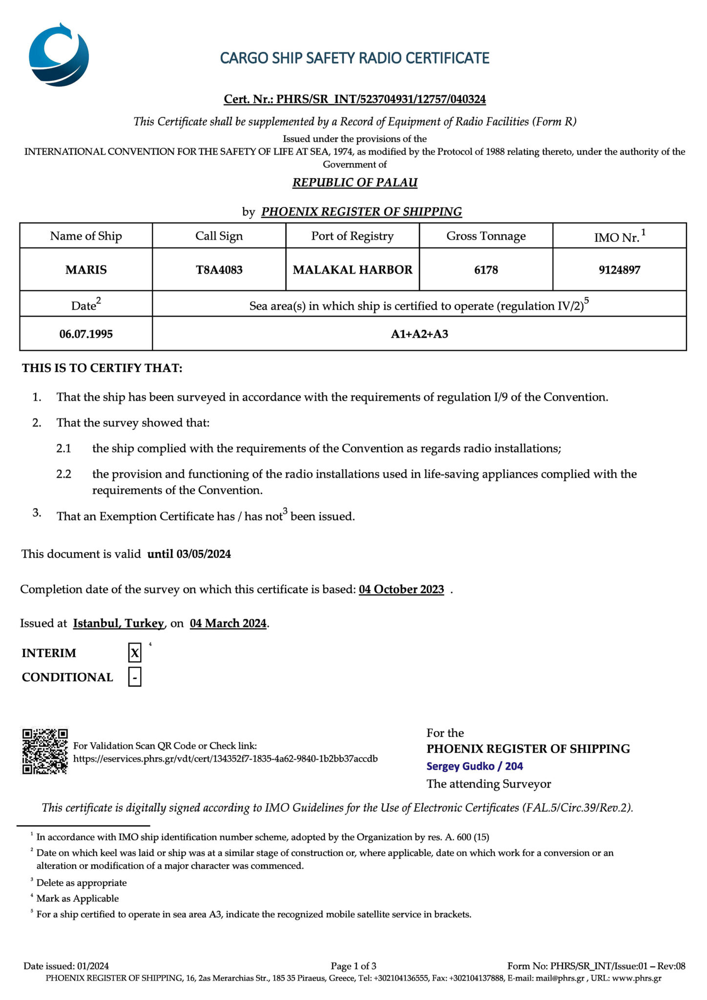 Certificates - Maris shipping & trading LIMITED