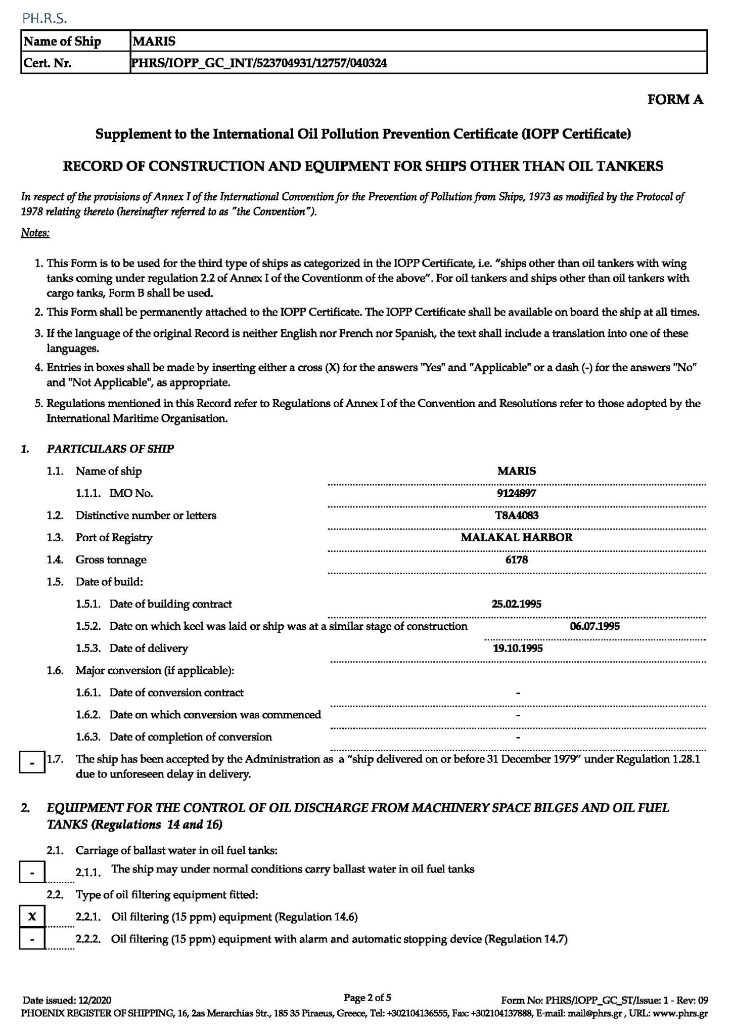 Certificates - Maris shipping & trading LIMITED