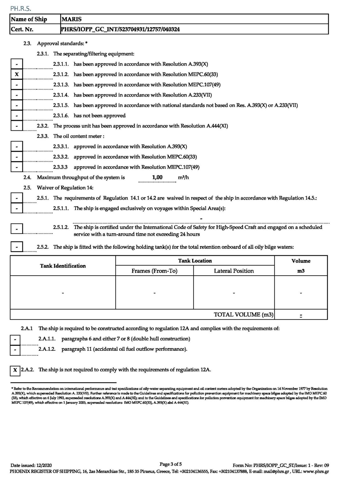 Certificates - Maris shipping & trading LIMITED